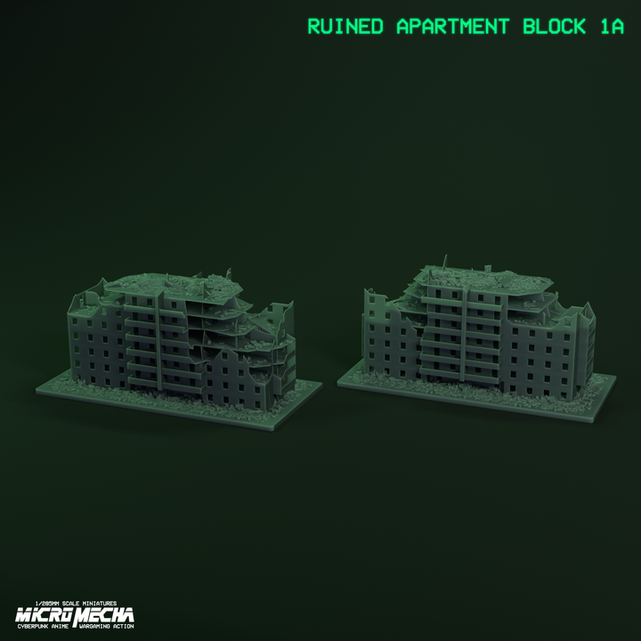 3D Printable Ruined Apartment Block 1A by MicroMecha