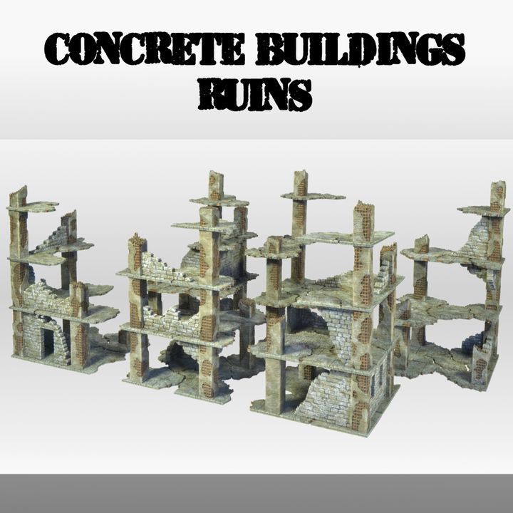 3D Printable Concrete Buildings Ruins (Modular) by Dani Amengual
