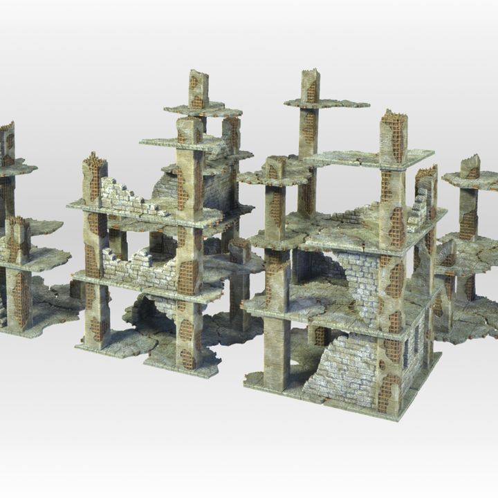 3D Printable Concrete Buildings Ruins (Modular) by Dani Amengual