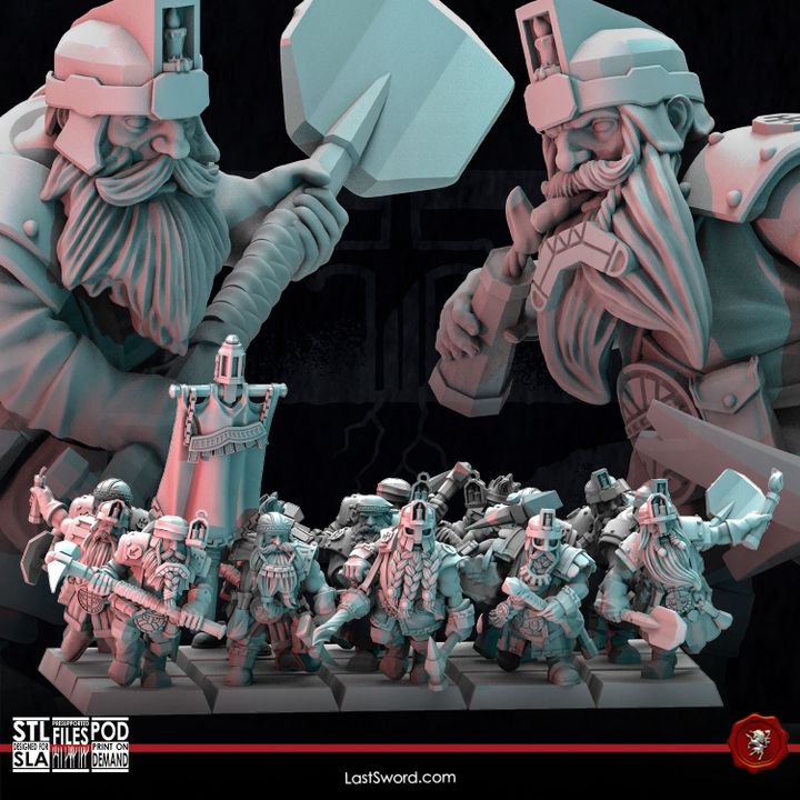 3D Printable Dwarf Miners by LastSword Miniatures