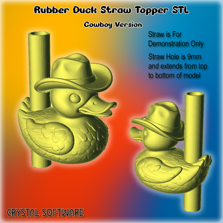 3D Printable Rubber Duck Straw Topper - Cowboy Version by Neil Bartlett