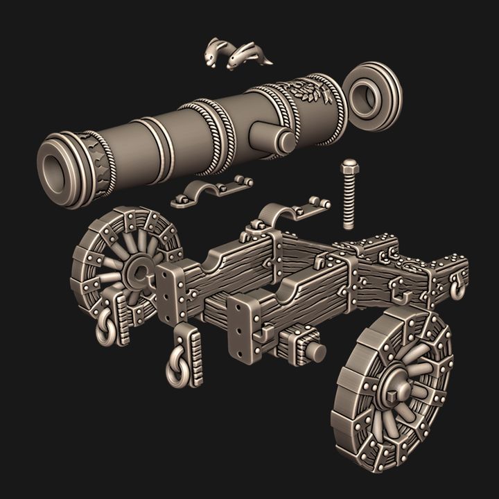 3D Printable Big Fantasy Cannon by Red Warden Miniatures