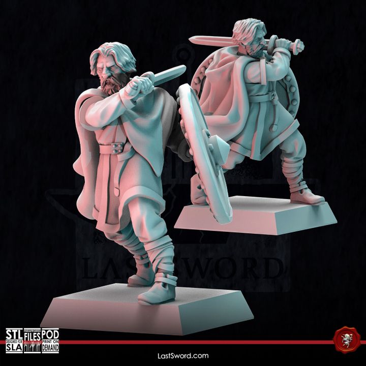 3D Printable Anglo-Saxons Ceorls in Combat by LastSword Miniatures