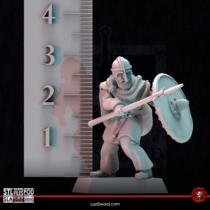 3D Printable Anglo-Saxons Ceorls in Combat by LastSword Miniatures