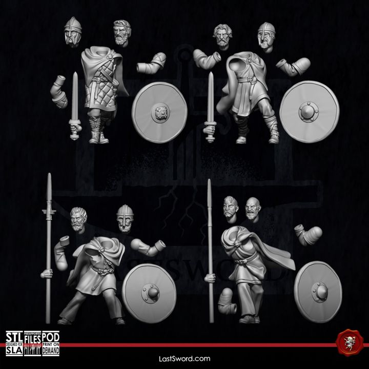 3D Printable Anglo-Saxons Ceorls in Combat by LastSword Miniatures
