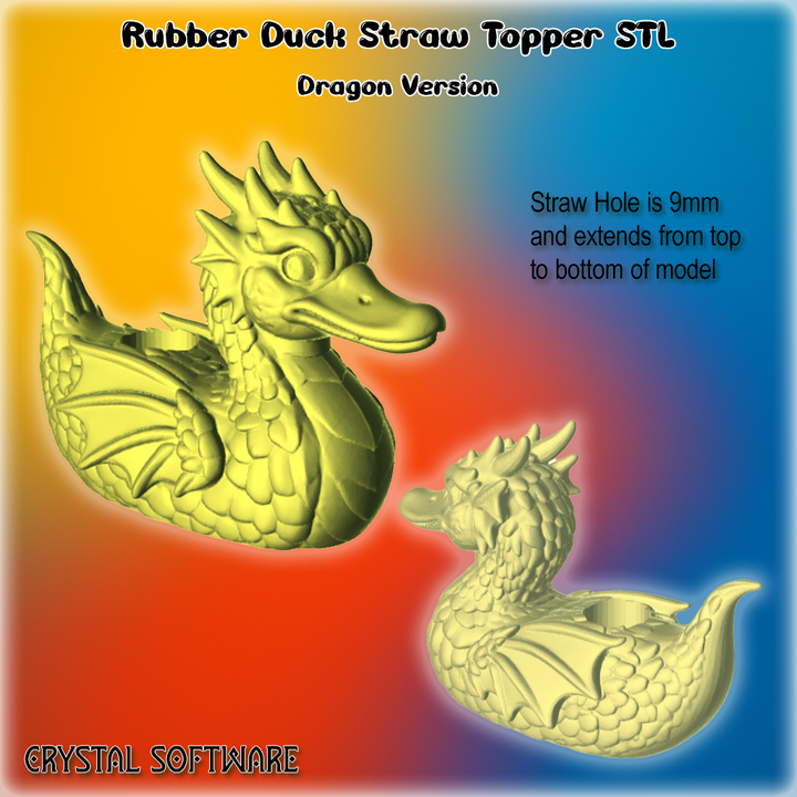 3D Printable Rubber Duck Straw Topper - Dragon Version by Neil Bartlett
