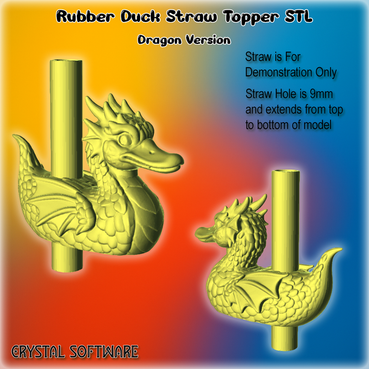 3D Printable Rubber Duck Straw Topper - Dragon Version by Neil Bartlett