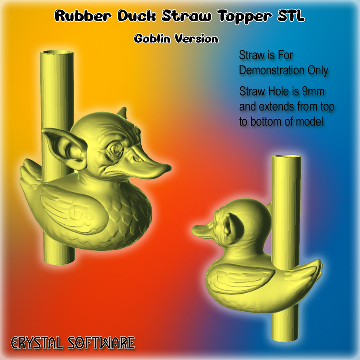 3D Printable Rubber Duck Straw Topper - Goblin Version by Neil Bartlett