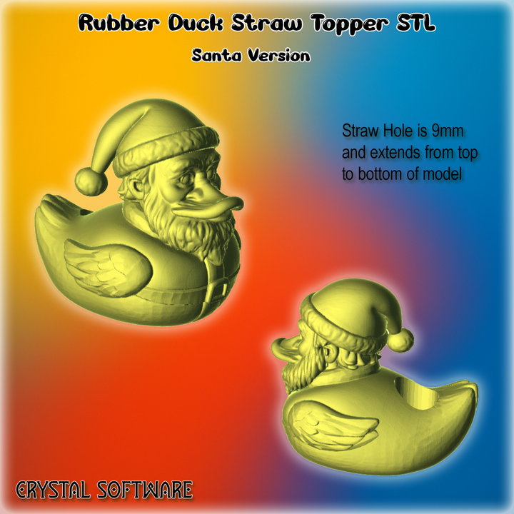 3D Printable Rubber Duck Straw Topper - Santa Version by Neil Bartlett