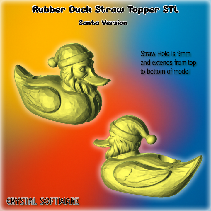 3D Printable Rubber Duck Straw Topper - Santa Version by Neil Bartlett
