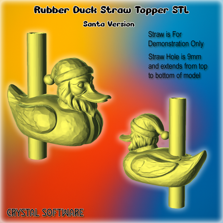 3D Printable Rubber Duck Straw Topper - Santa Version by Neil Bartlett