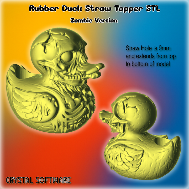 3D Printable Rubber Duck Straw Topper - Zombie Version by Neil Bartlett