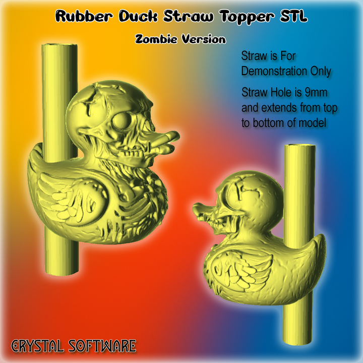 3D Printable Rubber Duck Straw Topper - Zombie Version by Neil Bartlett