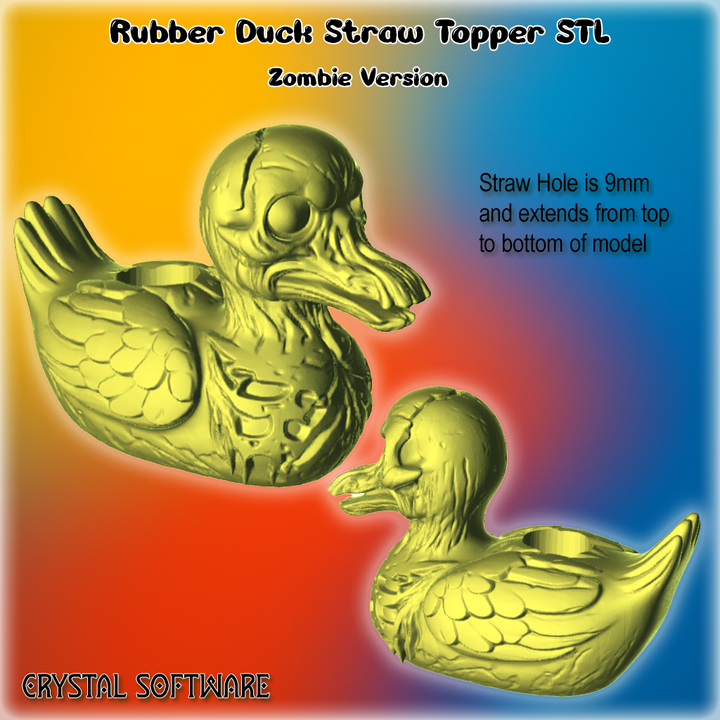 3D Printable Rubber Duck Straw Topper - Zombie Version by Neil Bartlett