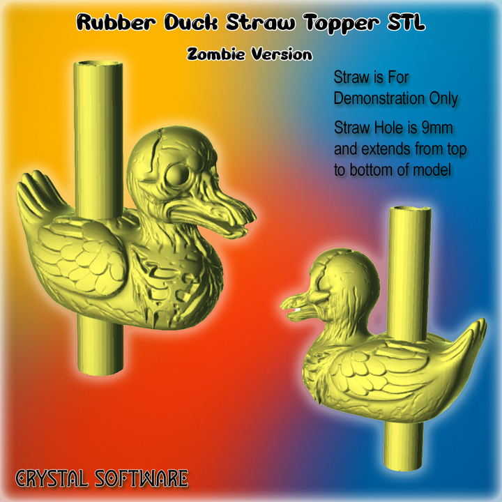 3D Printable Rubber Duck Straw Topper - Zombie Version by Neil Bartlett