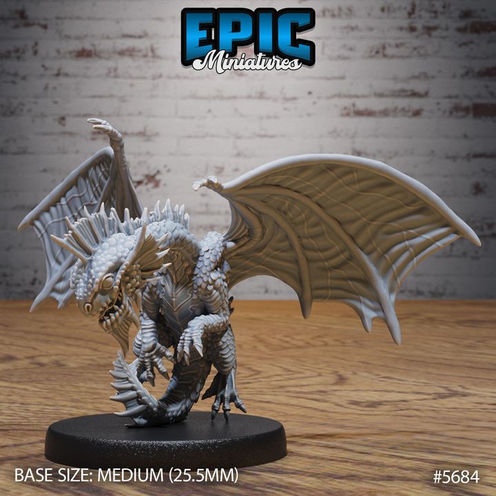 3D Printable Silver Dragon Wyrmling Flying / Drake Creature / Flying ...