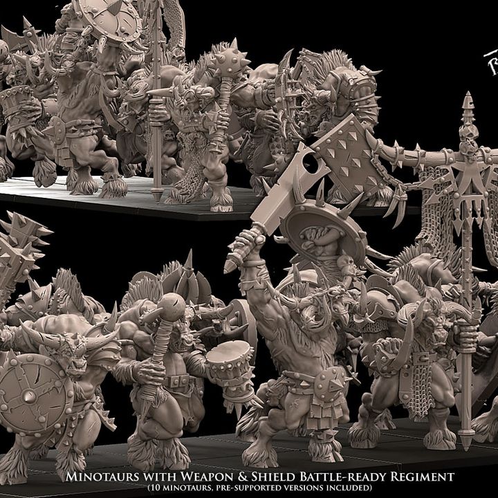 3D Printable Minotaurs with weapon & shield Battle-Ready regiment (10 ...