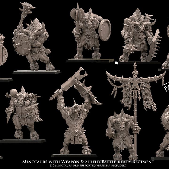 3D Printable Minotaurs with weapon & shield Battle-Ready regiment (10 ...
