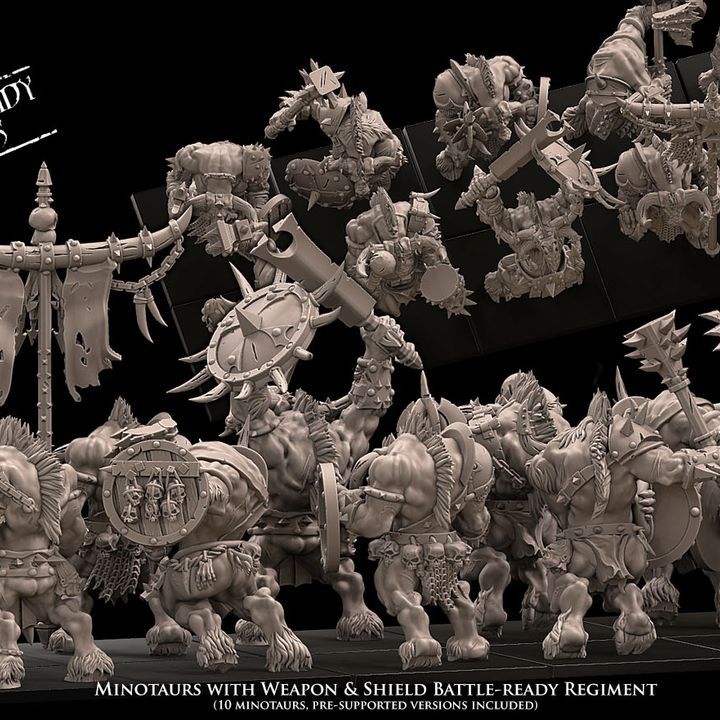 3D Printable Minotaurs with weapon & shield Battle-Ready regiment (10 ...
