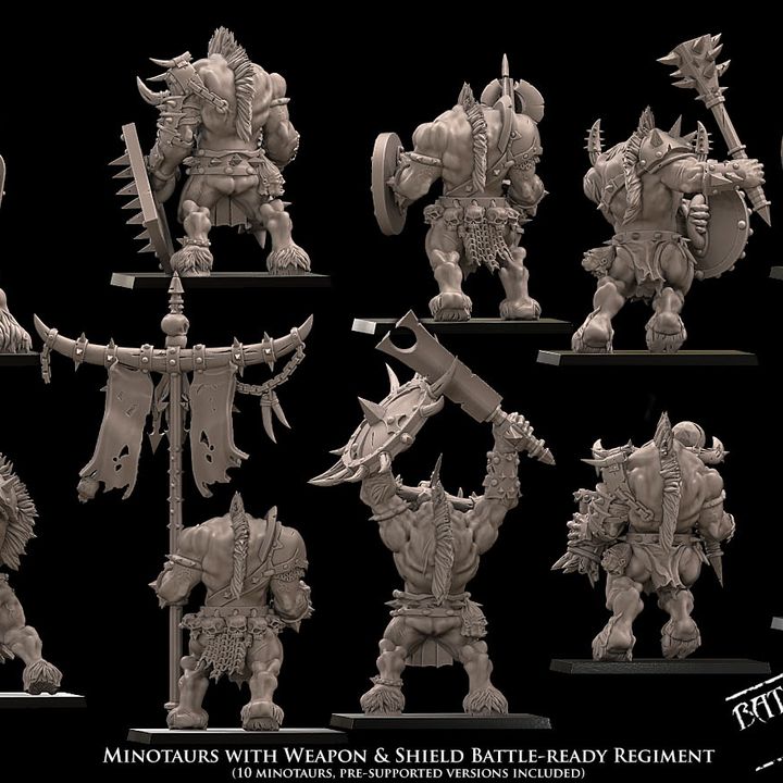3D Printable Minotaurs with weapon & shield Battle-Ready regiment (10 ...
