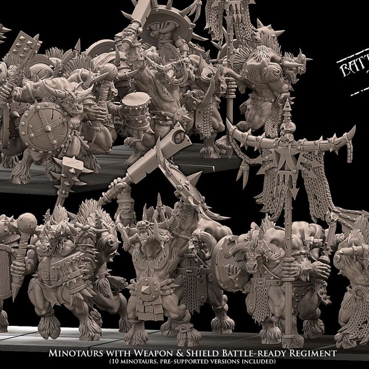 3D Printable Minotaurs with weapon & shield Battle-Ready regiment (10 ...