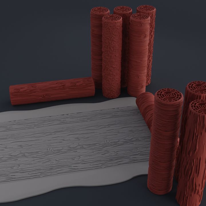 3D Printable DnD Texture Rollers – Wood and tree bark by 3Demon