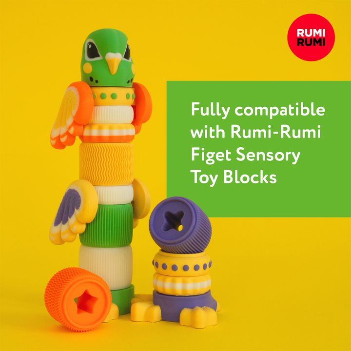 3D Printable Stackable Parrot Fidget Toy by Rumi-Rumi