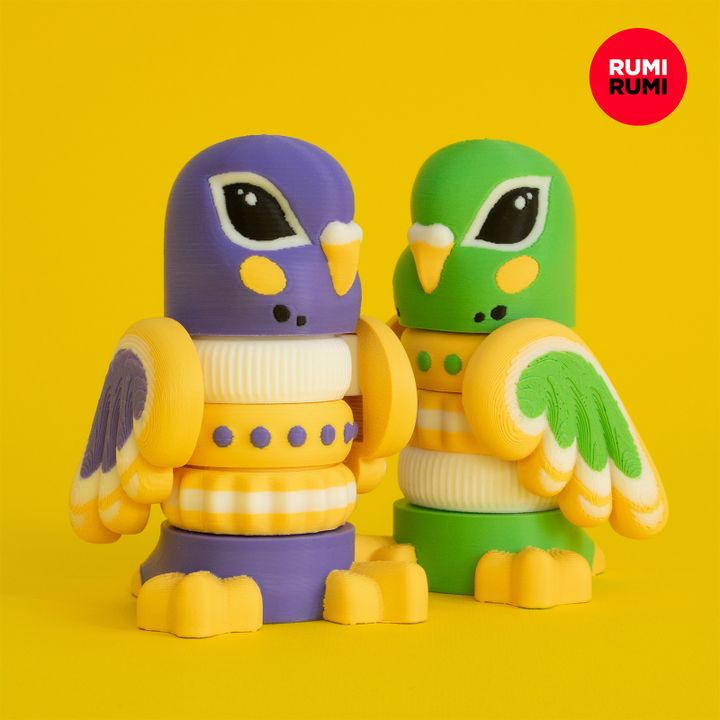 3D Printable Stackable Parrot Fidget Toy by Rumi-Rumi