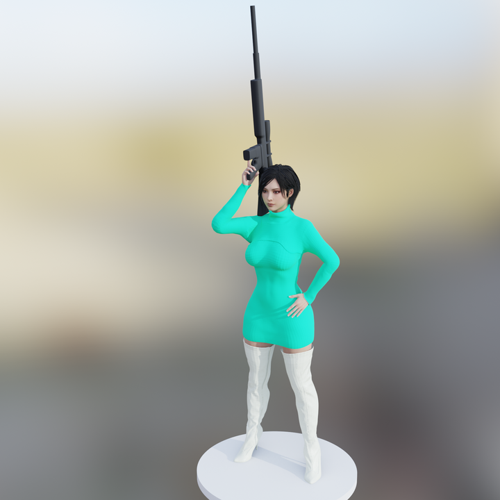 3D Printable Sexy Asian Spy Woman Sniper Elegance by Stanley