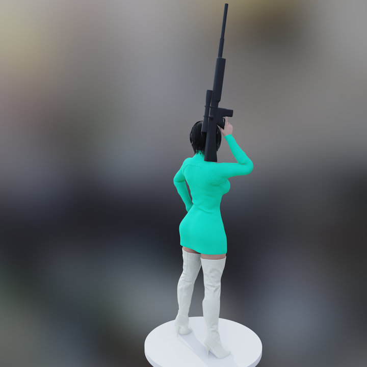 3D Printable Sexy Asian Spy Woman Sniper Elegance by Stanley