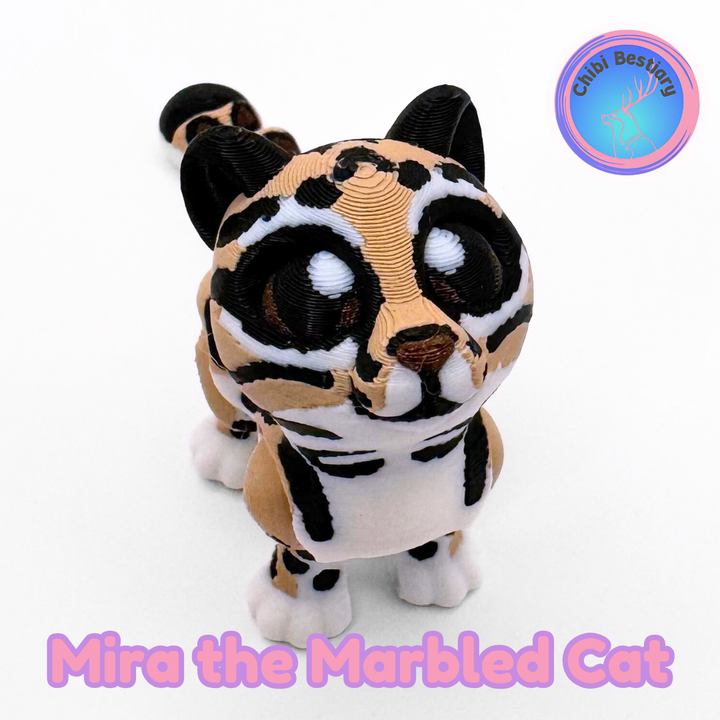 3D Printable Mira the Marbled Cat Flexi by ChibiBestiary