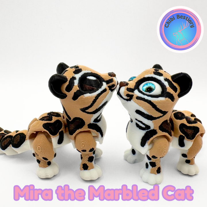 3D Printable Mira the Marbled Cat Flexi by ChibiBestiary