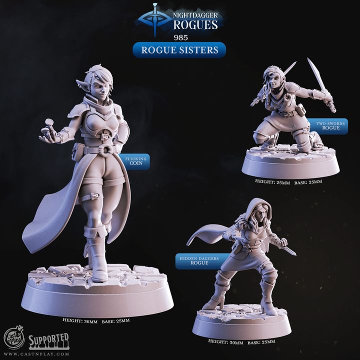 3D Printable Rogue Sisters (Pre-Supported) | Cast n Play by Cast n Play