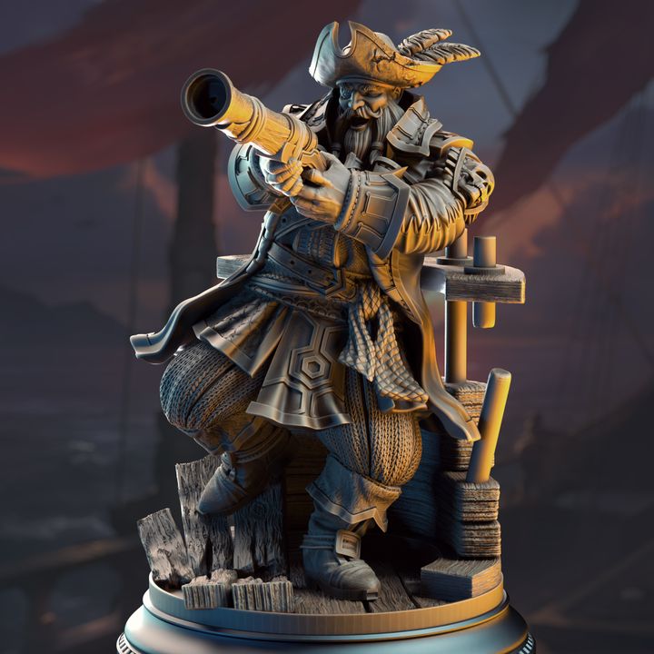 3D Printable Dwarf Pirate Captain - Baradin Blackbeard by DM Stash