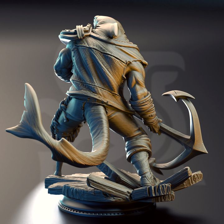 3D Printable Sharkman Pirate Enforcer - Baz "Smiley" Armstrong by DM Stash