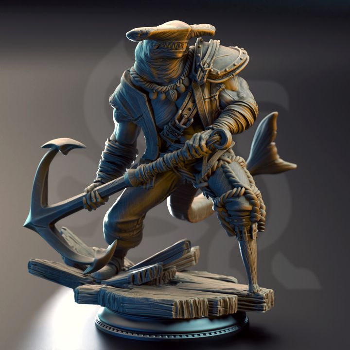 3D Printable Sharkman Pirate Enforcer - Baz "Smiley" Armstrong by DM Stash