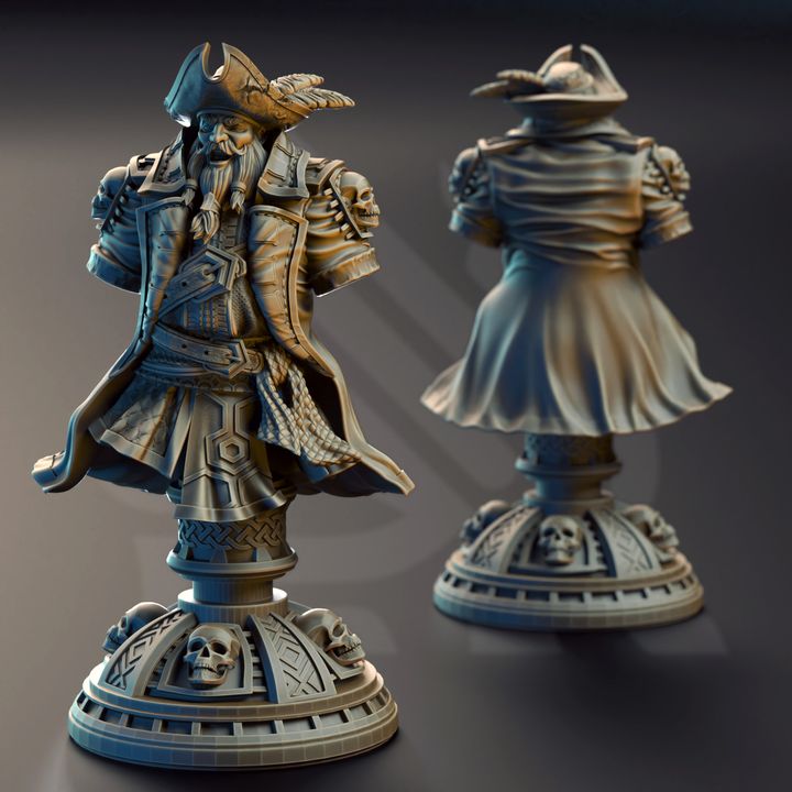 3D Printable BUST Dwarf Pirate Captain - Baradin Blackbeard by DM Stash