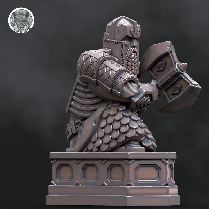 3D Printable Dwarf Kneeling Guardian Statue by TheSurrealFactory