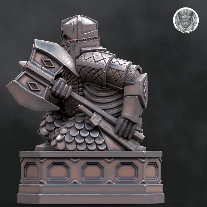 3D Printable Dwarf Kneeling Guardian Statue by TheSurrealFactory