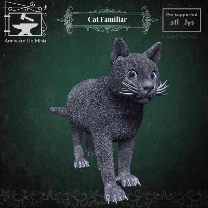 3D Printable Cat Familiar by Armoured Up Minis