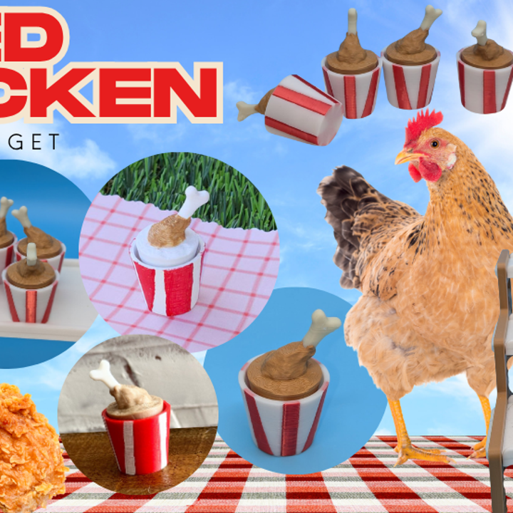 3D Printable Fried Chicken Clicker Fidget Keychain by Jambaby Designs