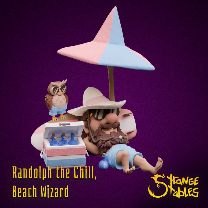 3D Printable Randolph the Chill, Beach Wizard by Strange Stables Miniatures