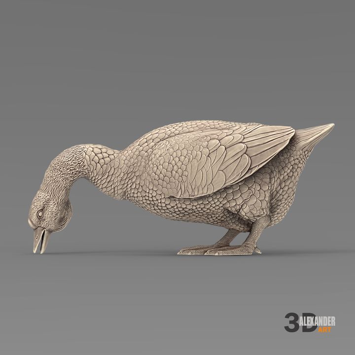 3D Printable goose is nibbling grass bas-relief by Alexander3dart