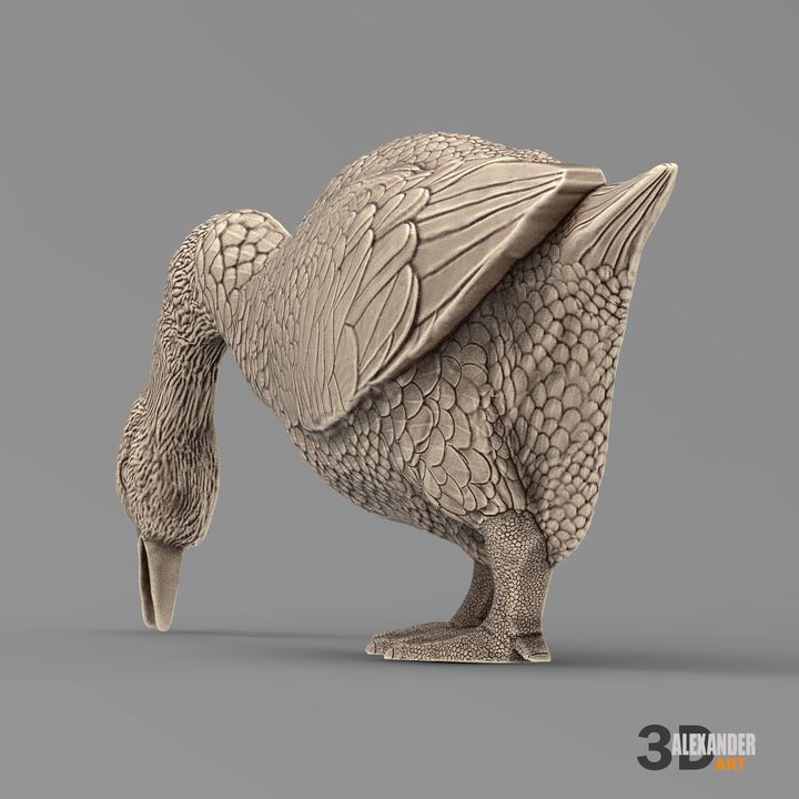 3D Printable goose is nibbling grass bas-relief by Alexander3dart