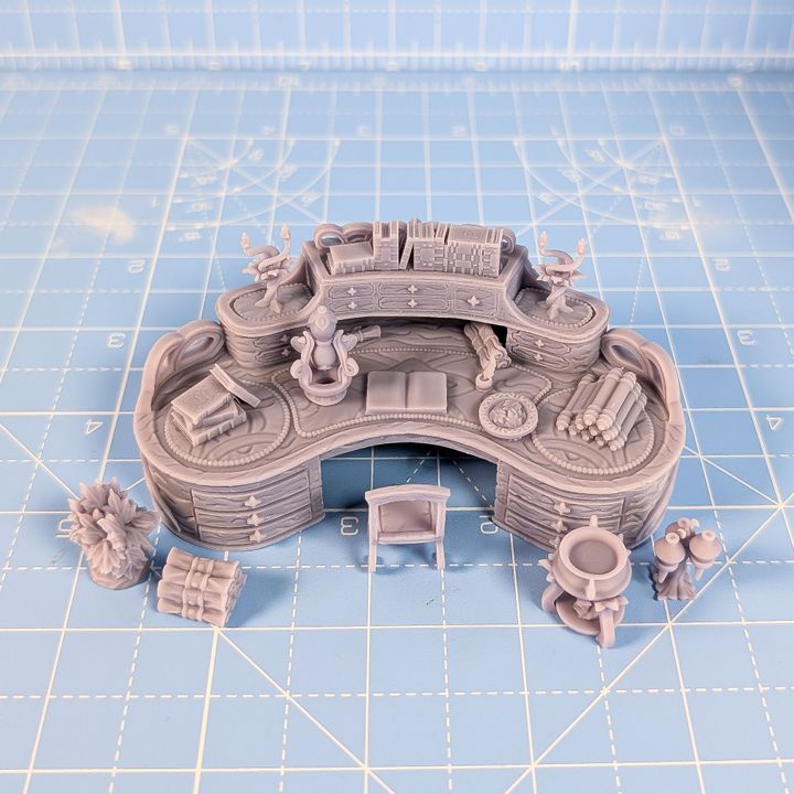 3D Printable Study Desk - Elven Library by World Forge Miniatures