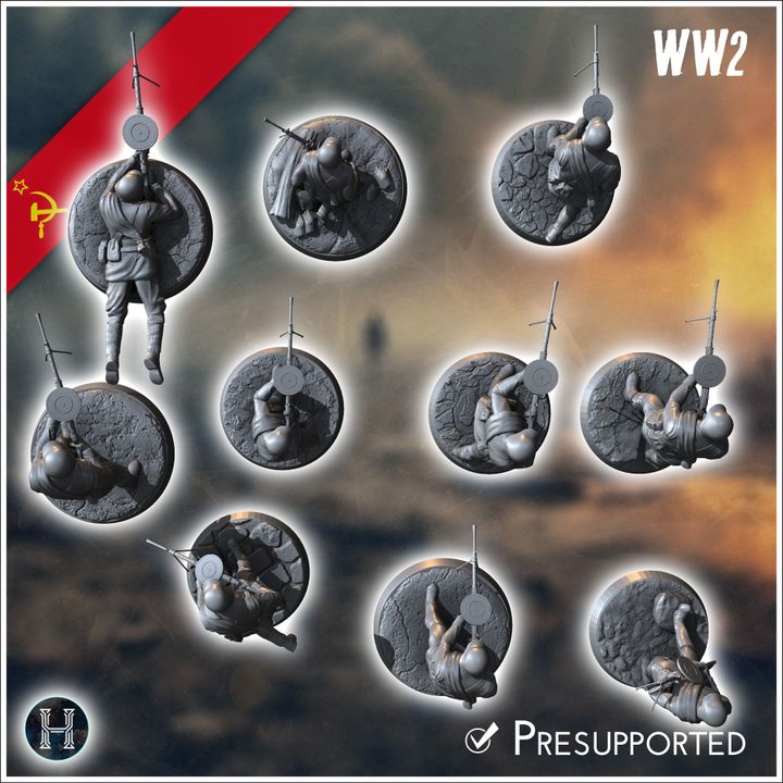 3D Printable Set of 10 WW2 LMG Soviet soldiers (with Degtyaryov DP-27 ...