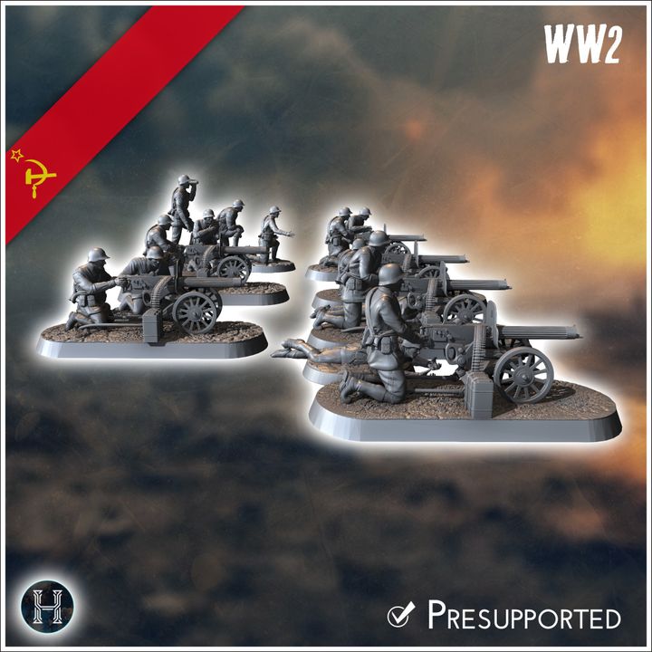 3D Printable Set of 15 WW2 HMG Soviet soldiers (with Maxim PM1910) (9 ...