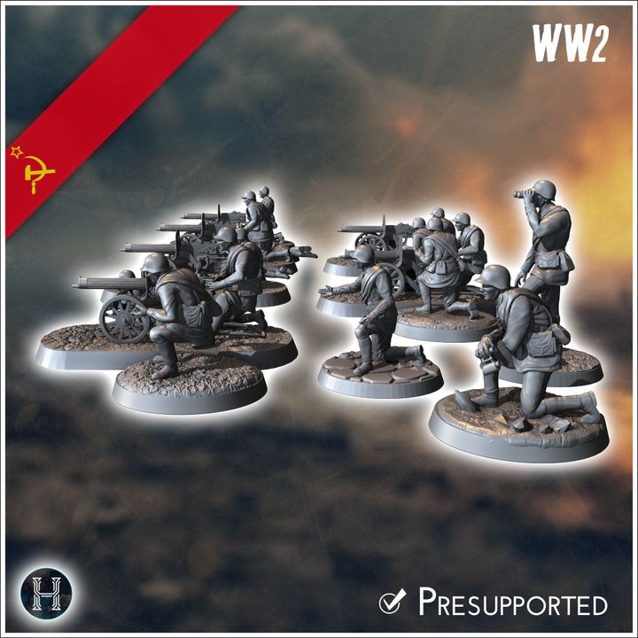 3D Printable Set of 15 WW2 HMG Soviet soldiers (with Maxim PM1910) (9 ...