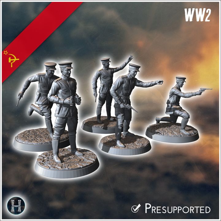 3D Printable Set of 5 WW2 Soviet officers (with Nagant M1895 revolvers ...