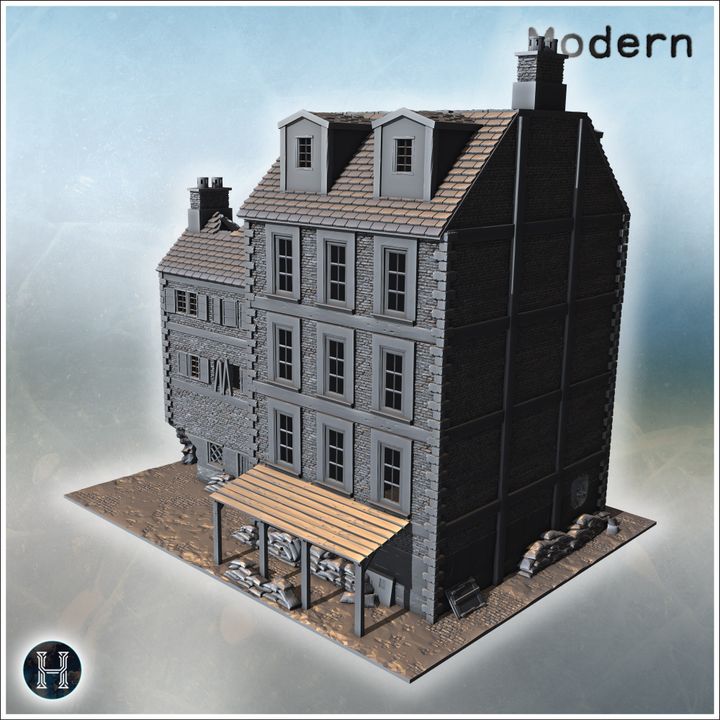 3D Printable Tall urban building with detailed stone facade, dormer ...
